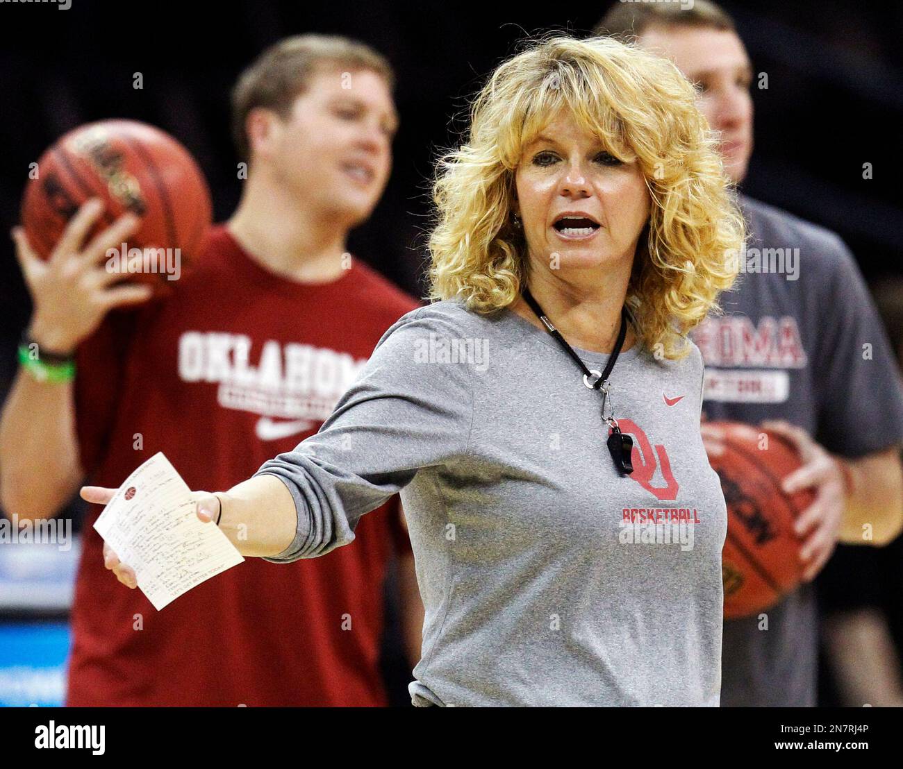 Oklahoma head coach Sherri Coale gestures during practice for a ...