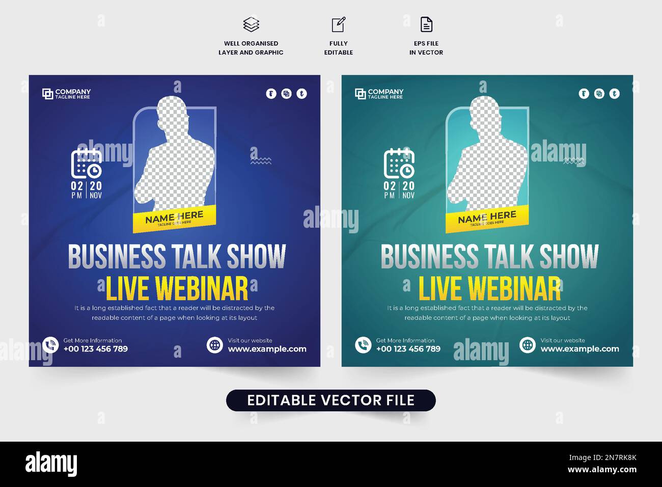 Business talk show and webinar template design with photo placeholders ...