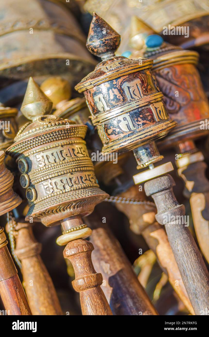 Detail of Buddhist mani wheels, Kathmandu, Nepal Stock Photo - Alamy