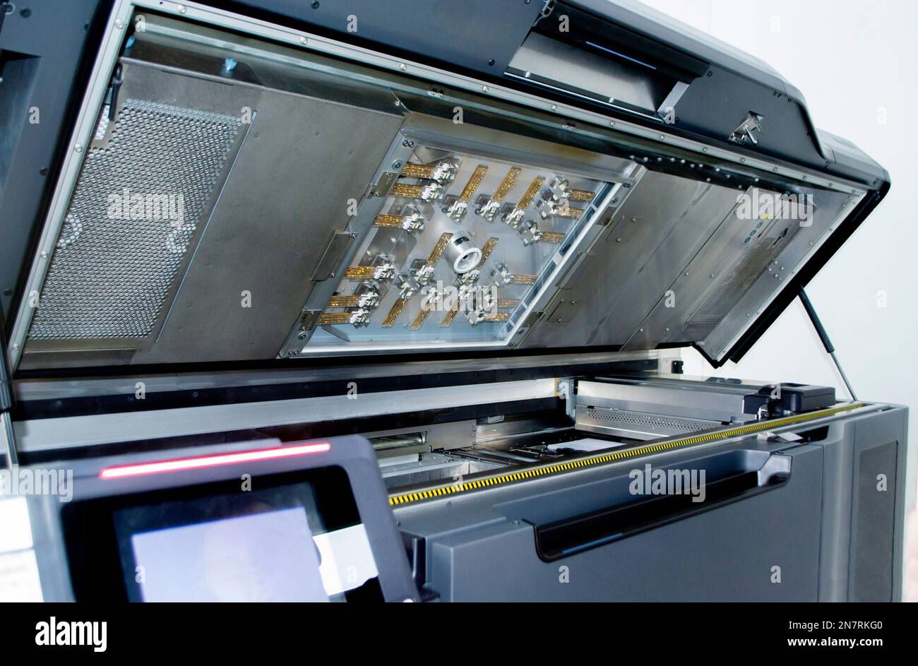 Top of large industrial printer with lid open. Multi Jet Fusion. Large ...