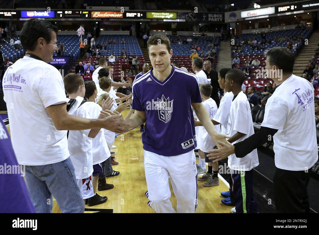 Sacramento Kings guard Jimmer Fredette is created by fans before an NBA ...