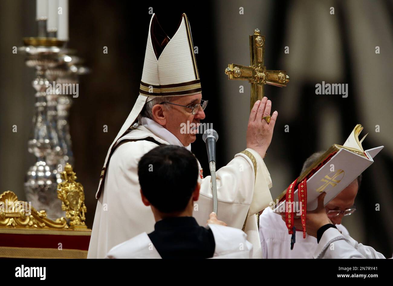 Pope Francis celebrates the Chrism Mass in St. Peter's Basilica at the ...
