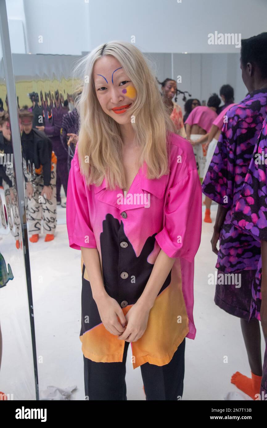 New York, USA. 10th Feb, 2023. A model poses during the fashion ...
