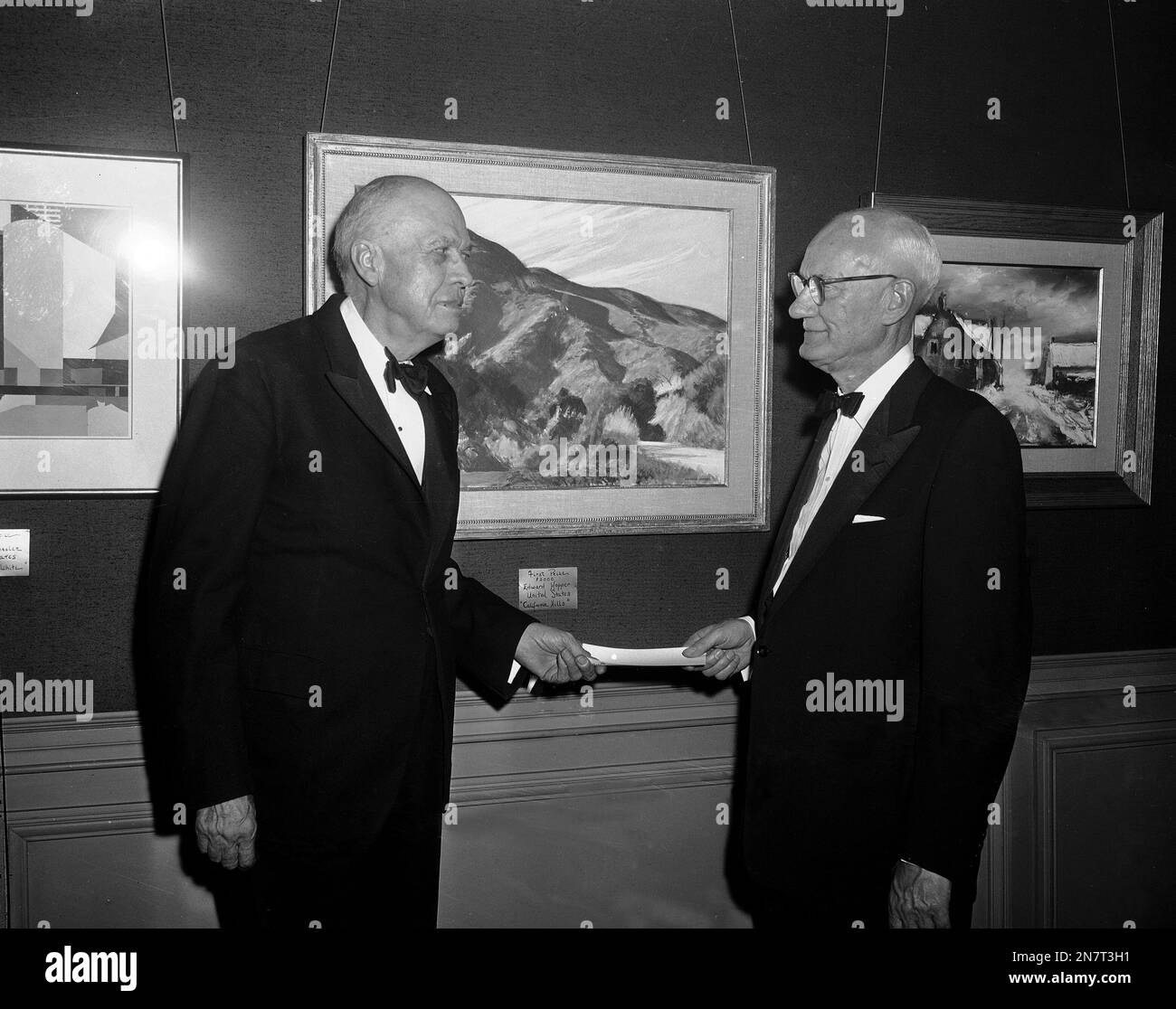 Edward Hopper, left, New York artist, accepts a check for $2,000 from ...