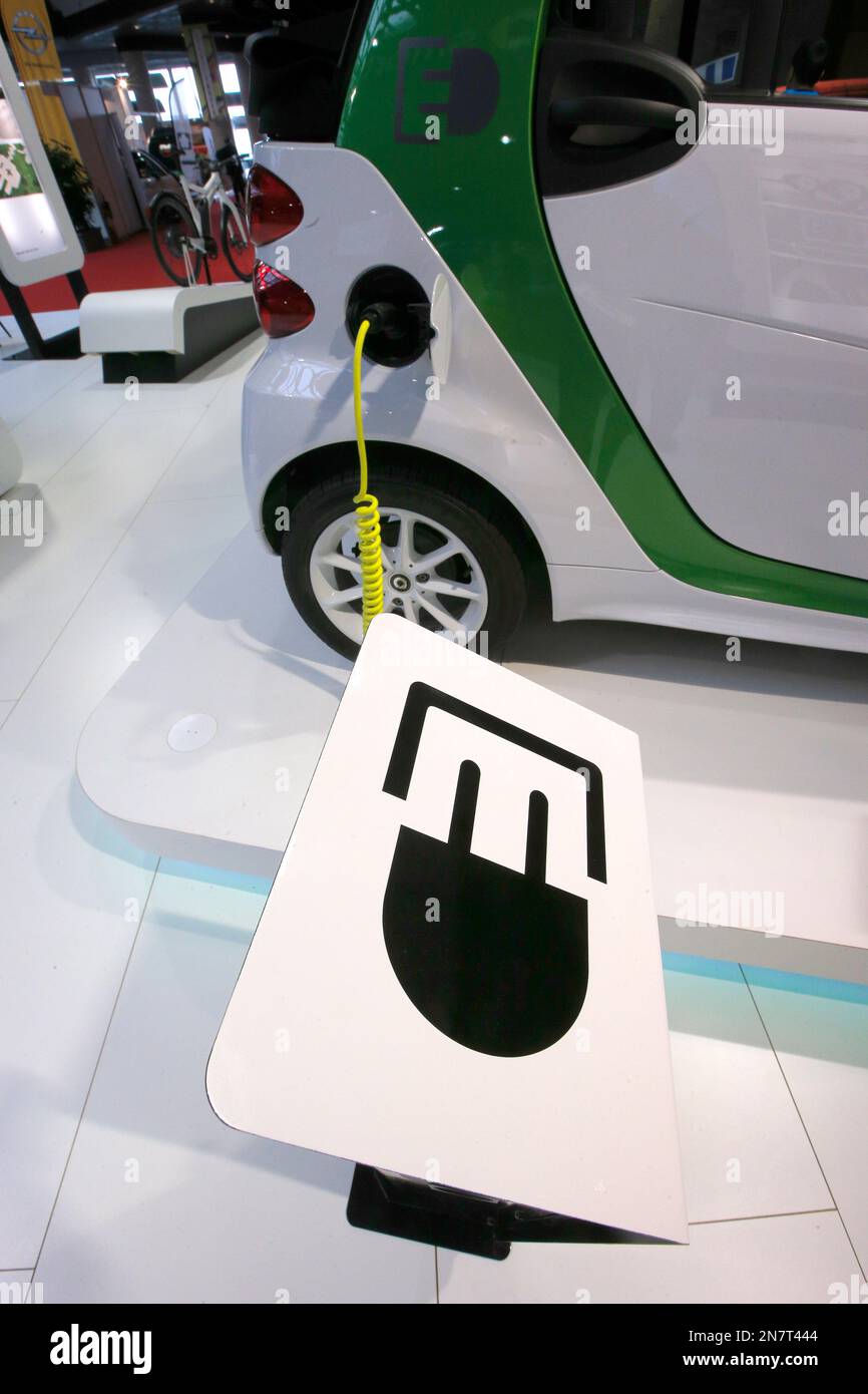 An "Smart fortwo "electric car,is showing at the EVER exhibition ...