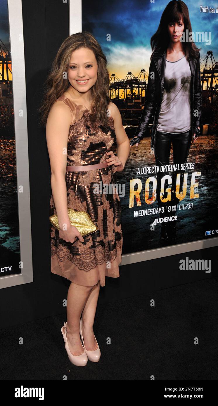 Sarah Jeffrey, a cast member in "Rogue," poses at the Los Angeles ...