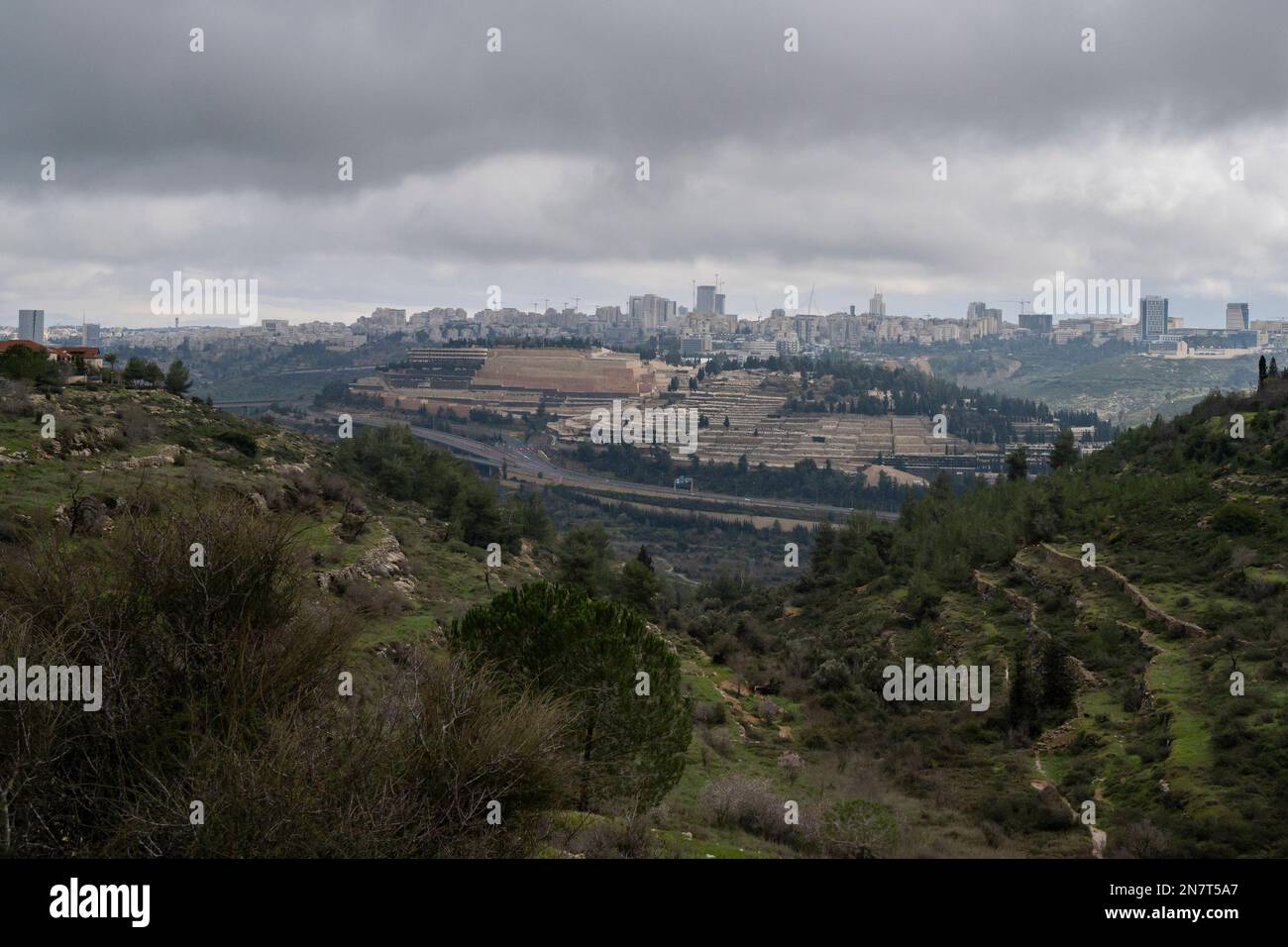 Storm clouds gather over Jerusalem, Israel, as seen from the Judea ...