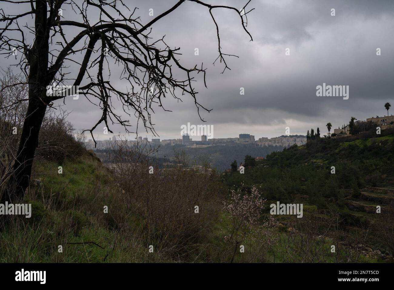Storm clouds gather over Jerusalem, Israel, as seen from the Judea ...