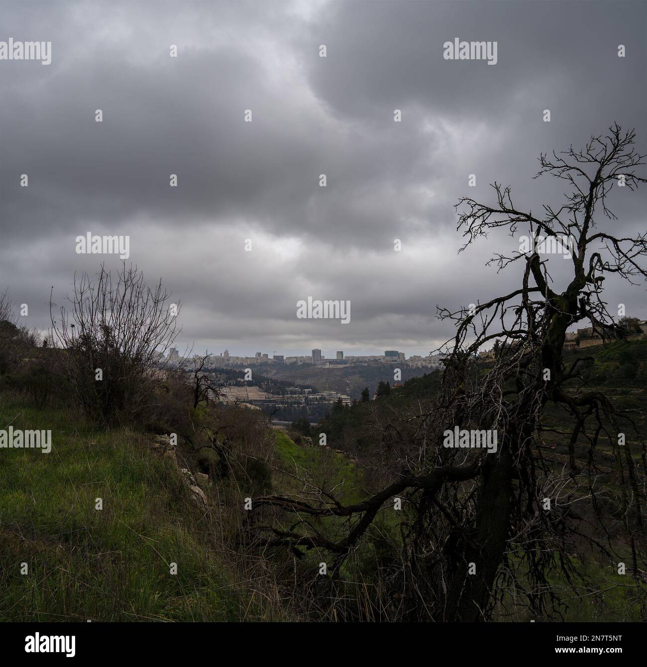 Storm clouds gather over Jerusalem, Israel, as seen from the Judea ...