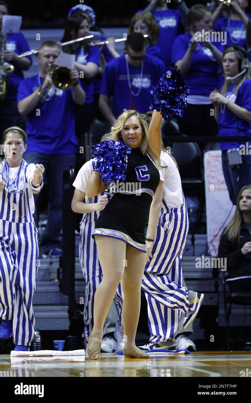 A Creighton cheerleader performs in the second half of a second-round ...