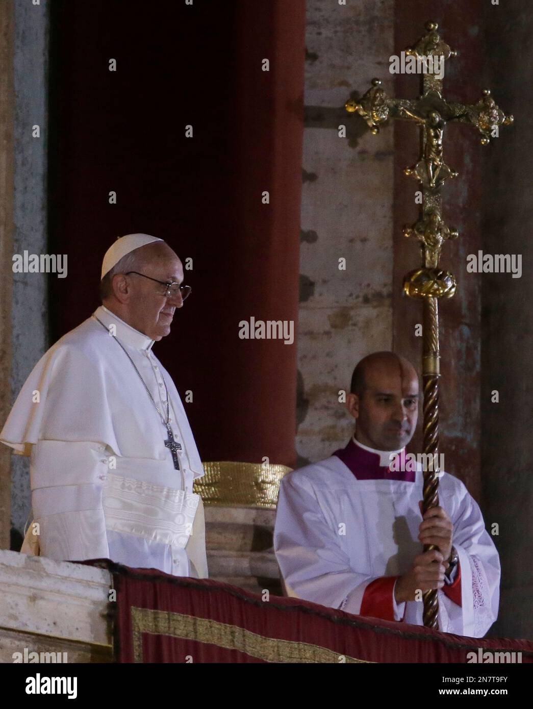 Pope Francis on the central balcony of St. Peter's Basilica at the ...