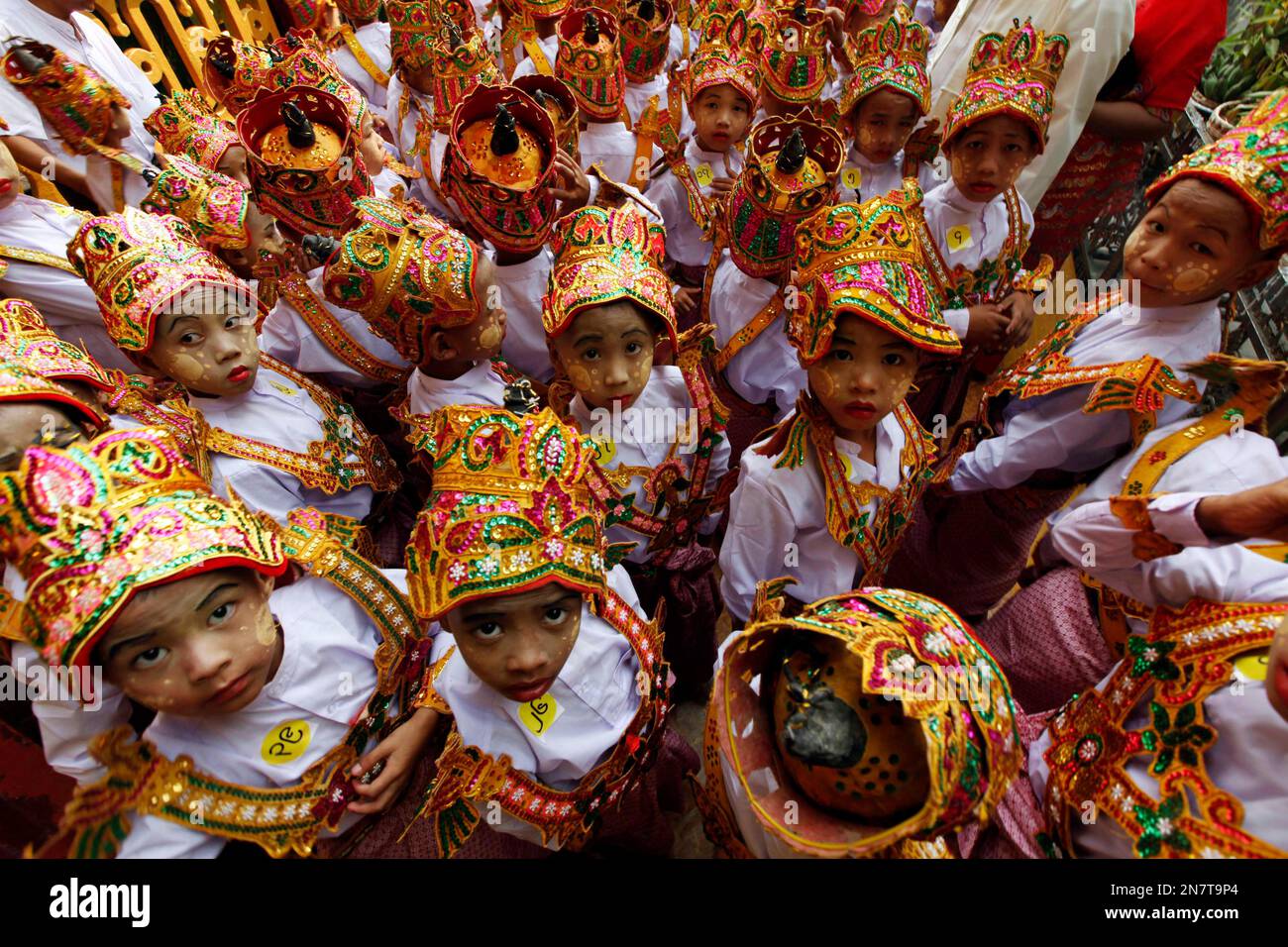 Children to become Buddhist novice monks gather for a novitiation ...