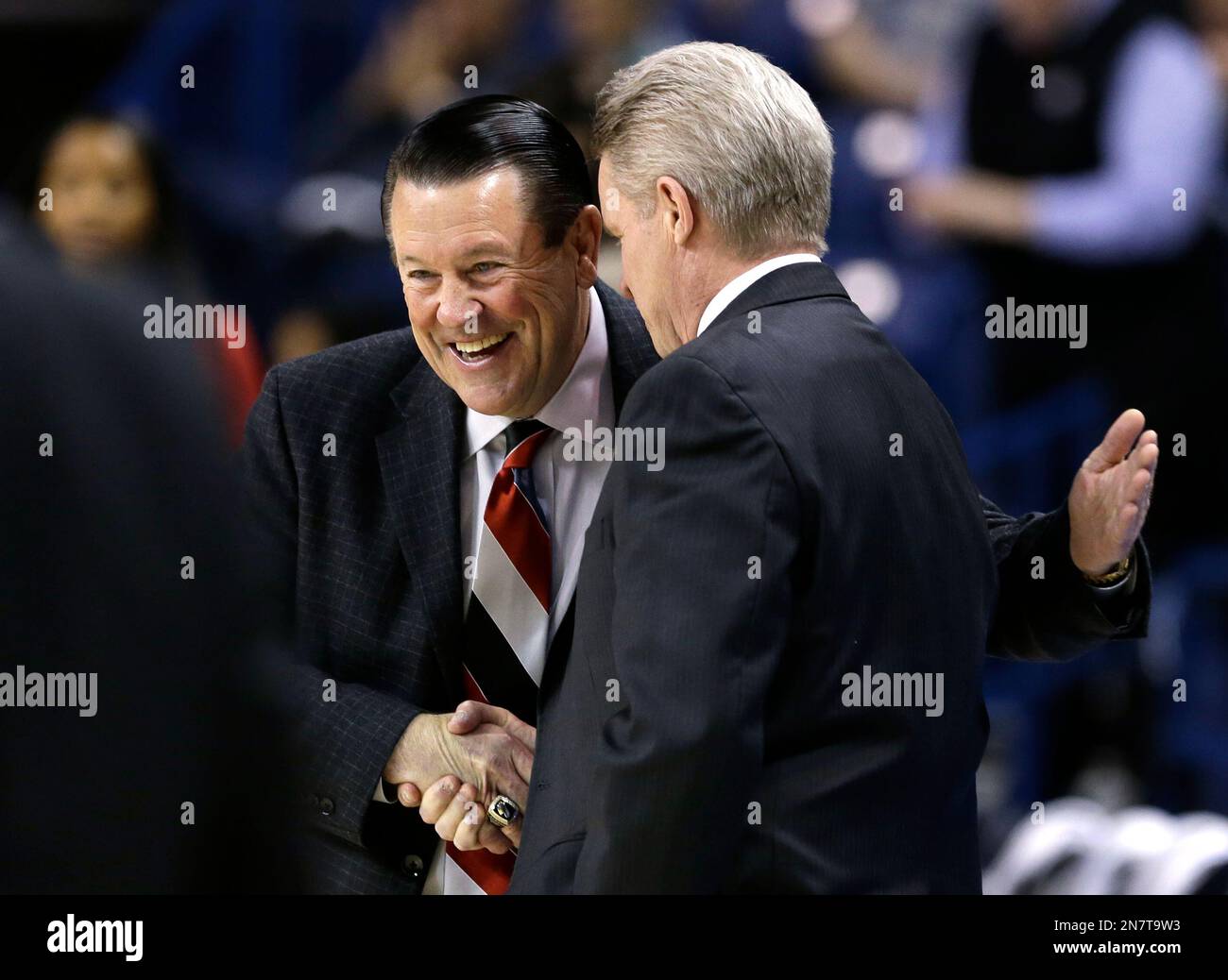 Georgia head coach Andy Landers, left, greets Iowa State head coach ...