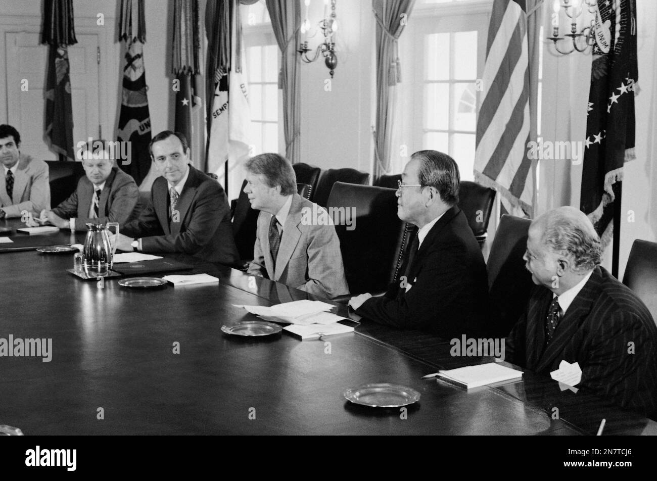 President Jimmy Carter, center, meets with Japanese business leaders on ...