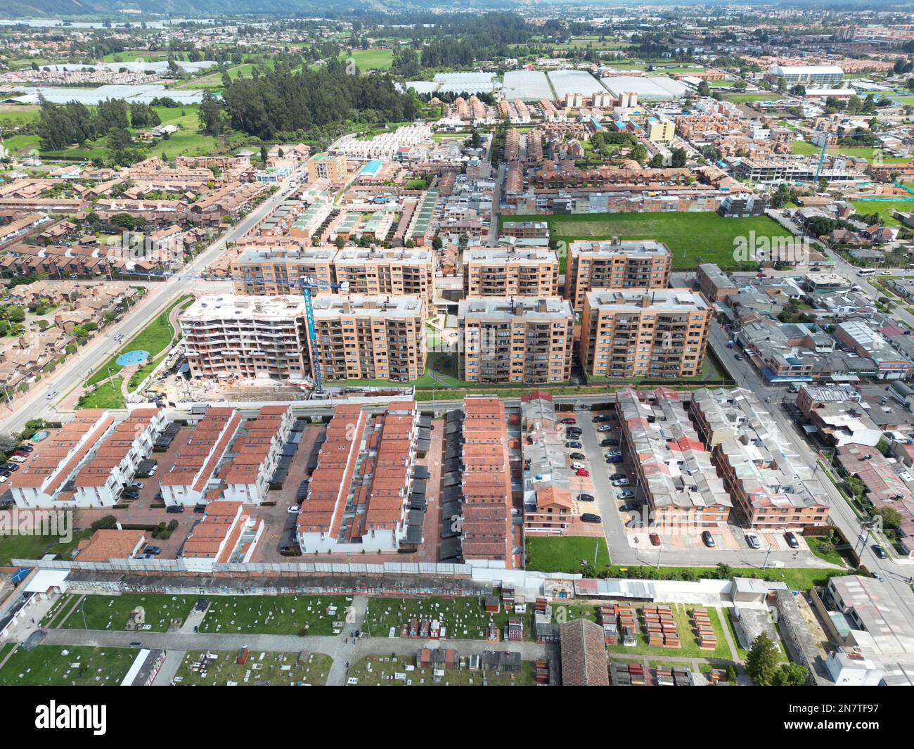 An aerial shot of apartment building complex at an urban landscape in ...