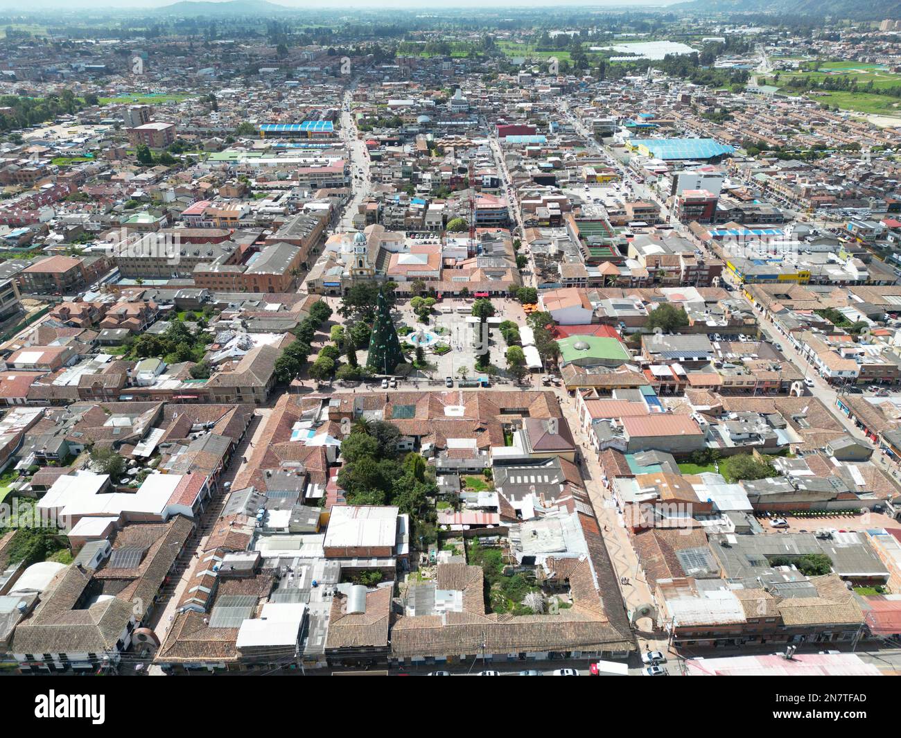 An aerial shot of the urban town of Chia in Cundinamarca, Colombia ...