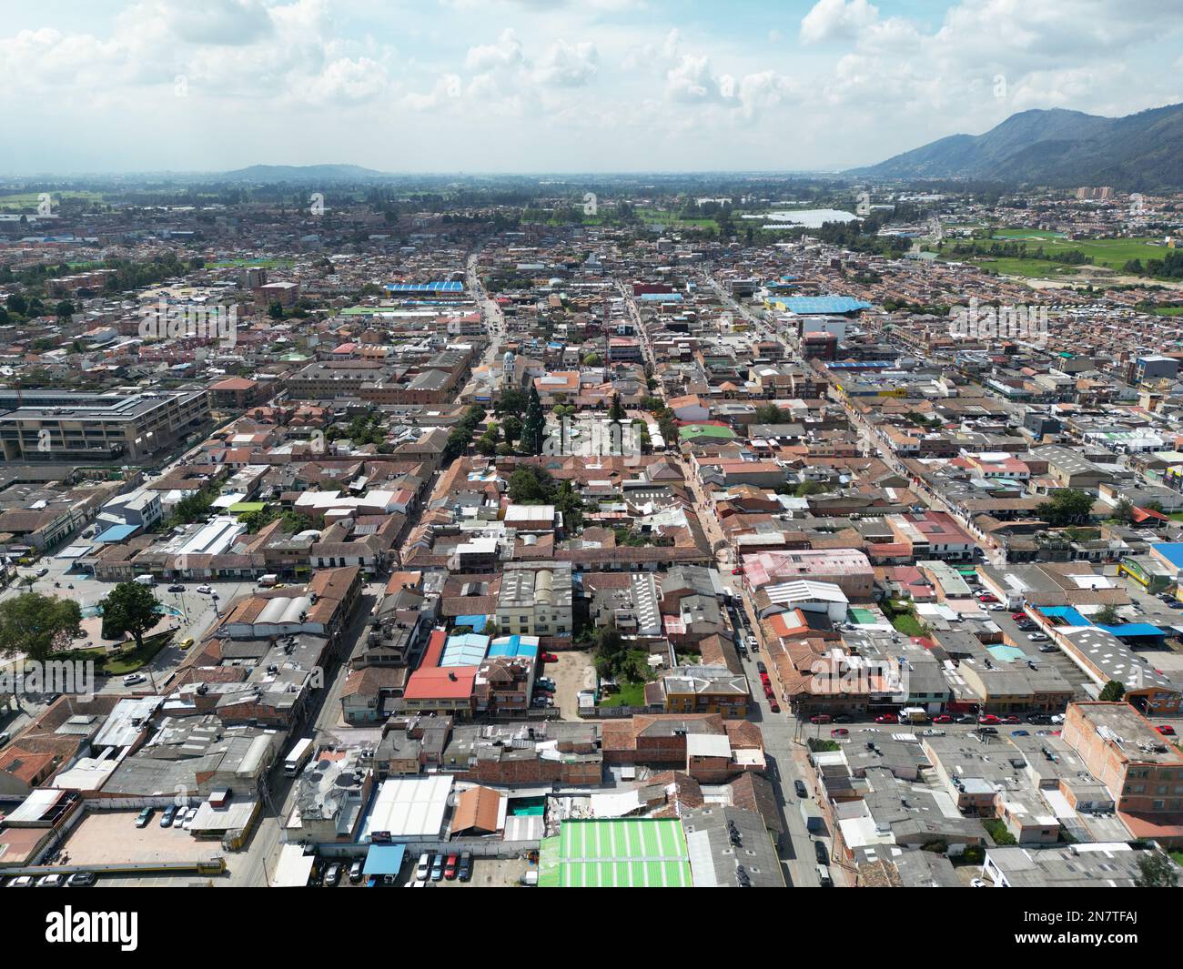 An aerial shot of the urban town of Chia in Cundinamarca, Colombia ...