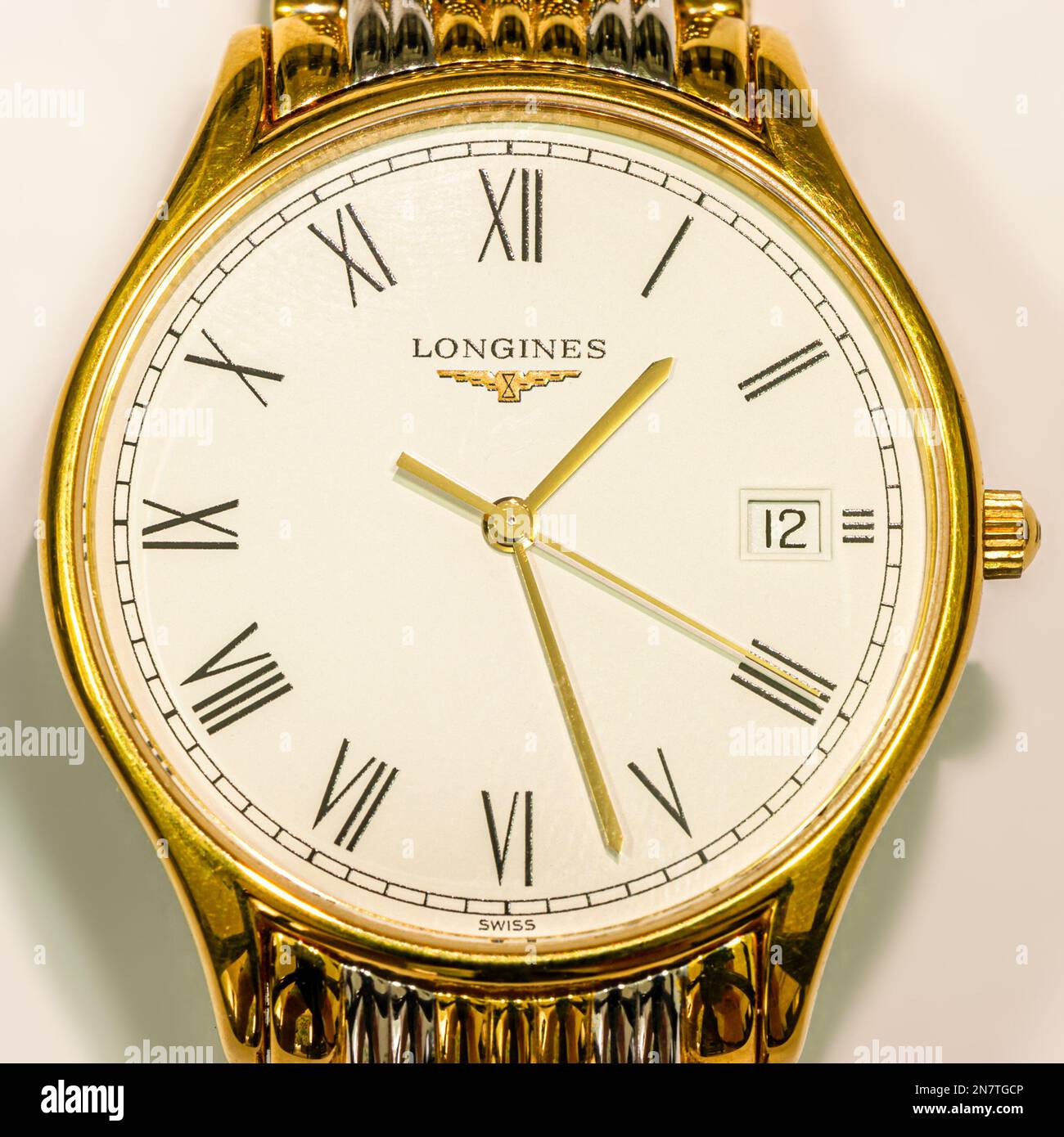 A close-up shot of a Longines Lyre, quartz movement wristwatch, with a ...