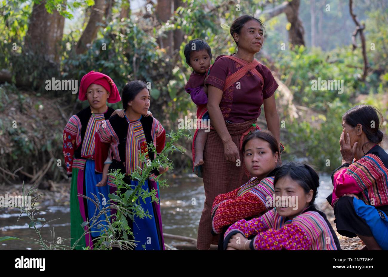 In this Feb 21, 2013 photo, ethnic Lisu women in traditional clothing ...