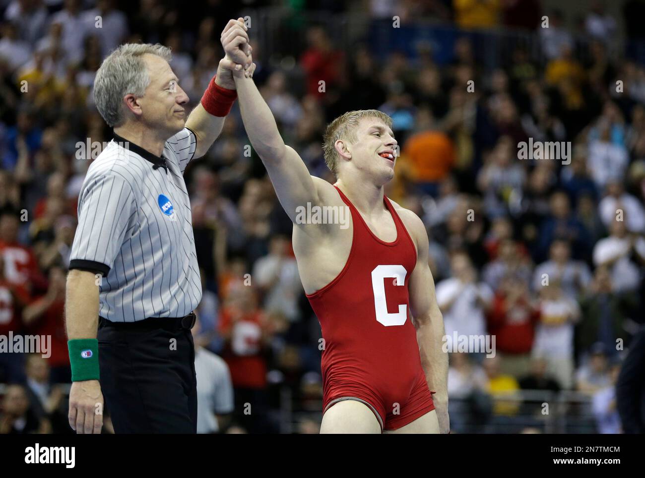 Cornell's Kyle Dake reacts after beating Penn State's David Taylor in ...