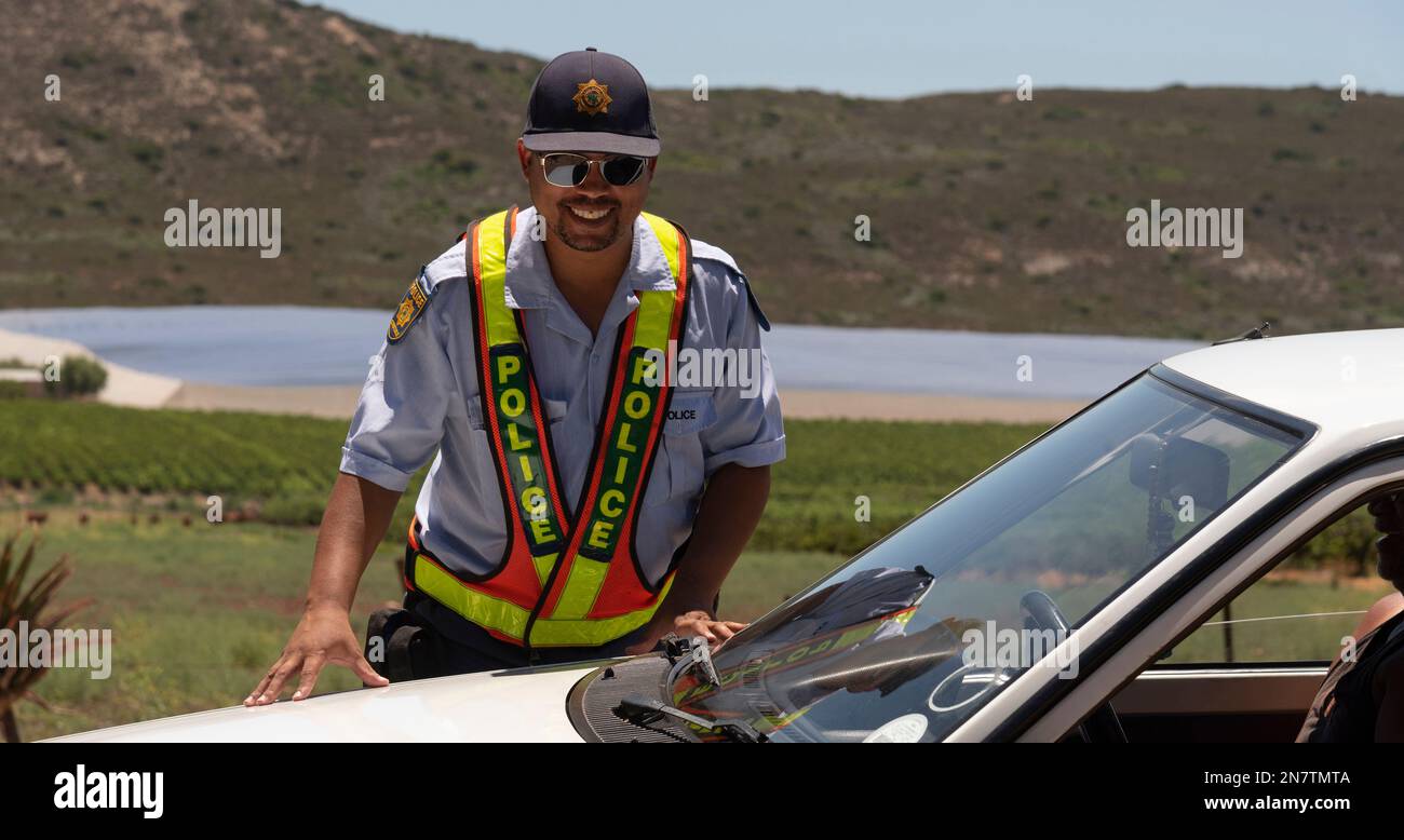 Western Cape, South Africa, 2023 SAPS South African police officer on a ...