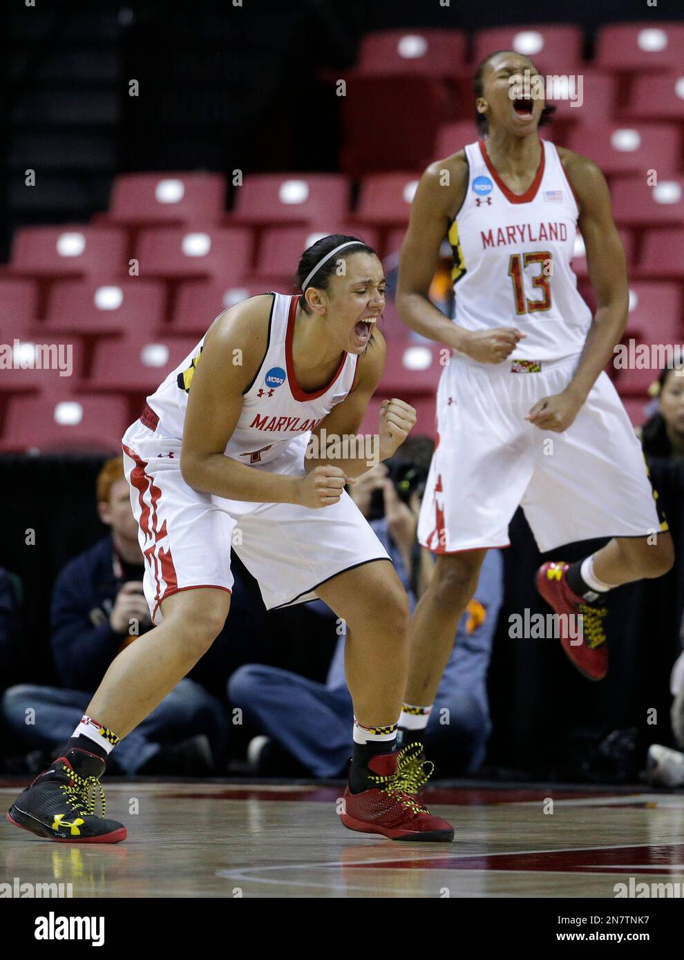 Maryland's Malina Howard, left, and Alicia DeVaughn react after ...