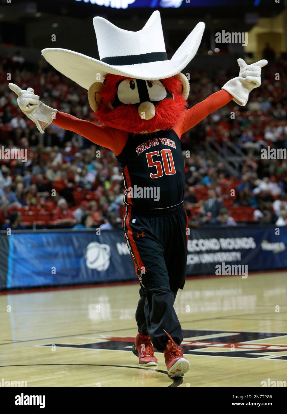 The Texas Tech mascot walks the floor in time out during the first half ...