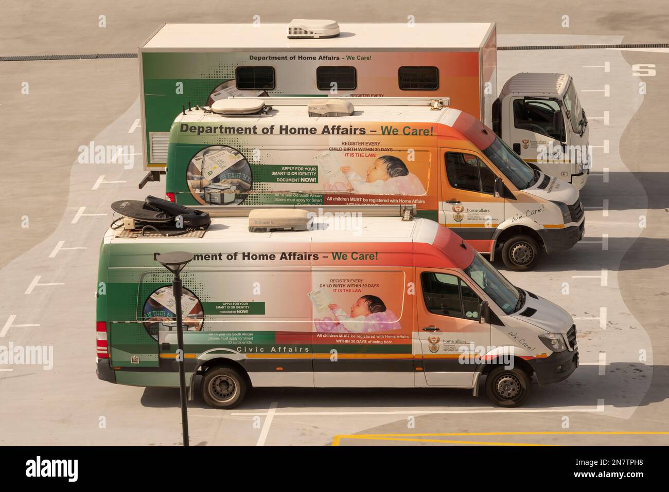 Cape Town, South Africa. 2023. Department of Home Affairs team vehicles ...