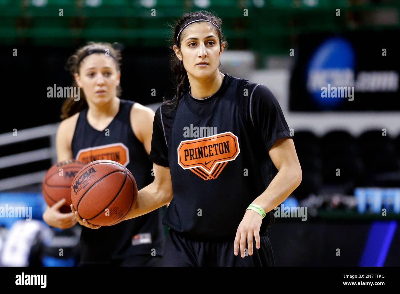 Princeton forward Niveen Rasheed, front, and Lauren Polansky, rear, run ...
