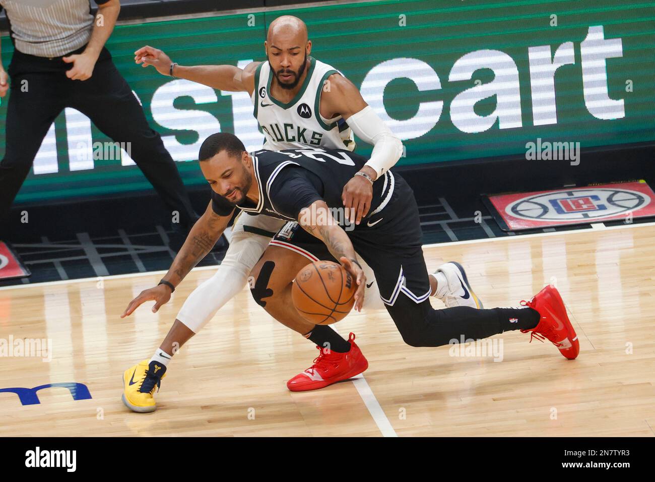 Los Angeles Clippers guard Norman Powell (Front) seen in action against ...