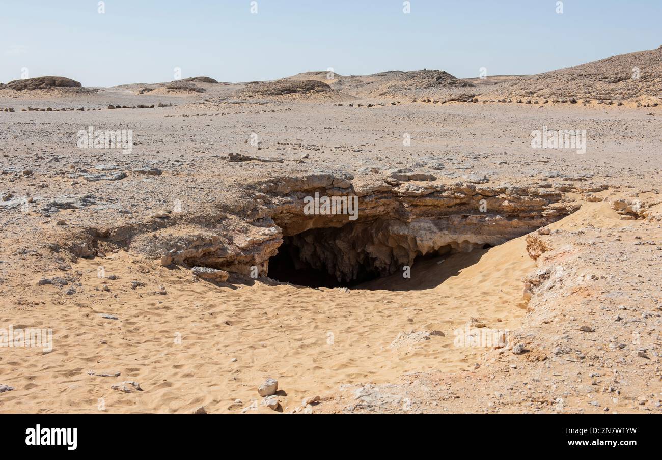Landscape scenic view of desolate barren western desert in Egypt with ...