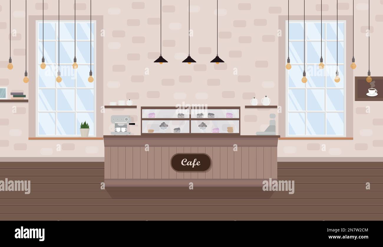 a cafe interior with coffee machine, window and bar counter Stock ...