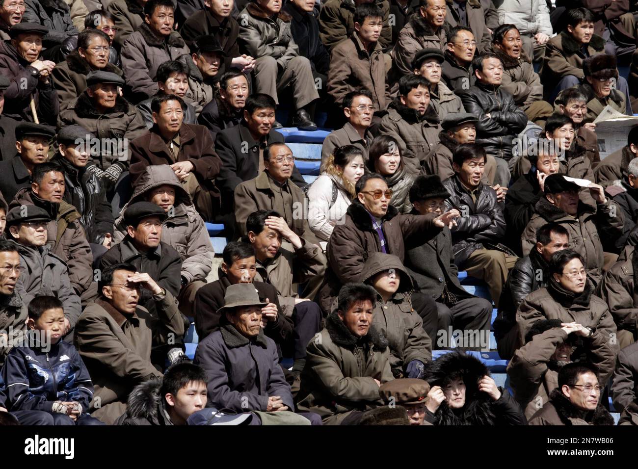 Spectators watch a soccer match between the Pyongyang and Ri Myong Su ...