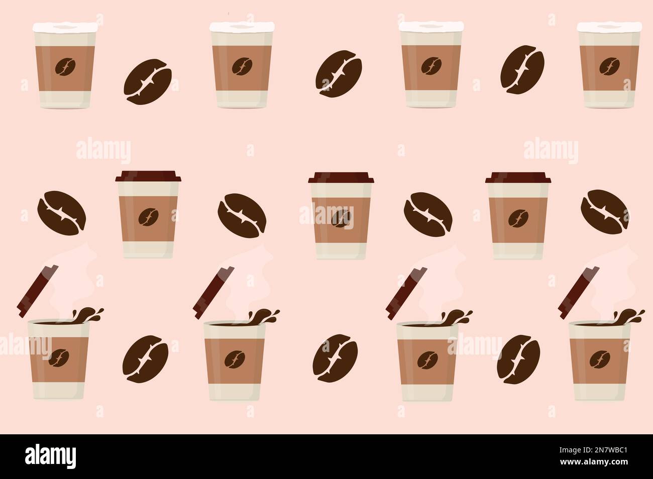 a grains of black roasted fresh coffee with paper cups latte espresso ...