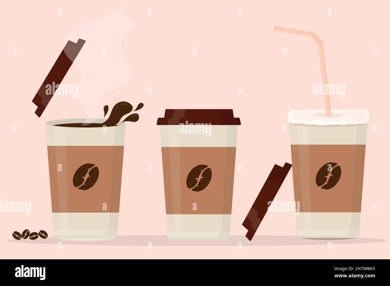 a set of paper cups of coffee latte cappuccino espresso with lid Stock ...