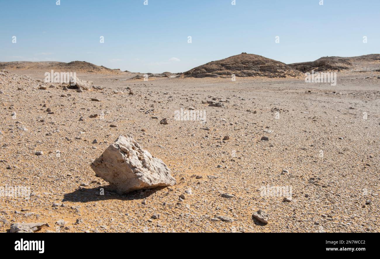 Landscape scenic view of desolate barren western desert in Egypt at ...