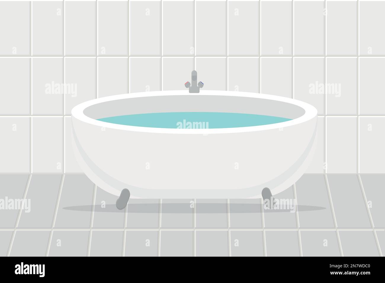 a bathroom with water in the shower room with white tiles vector ...