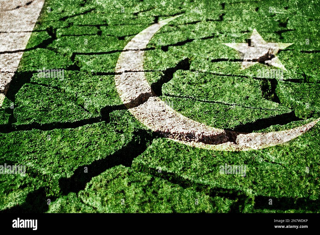 Earthquake in Pakistan. Flag of Pakistan on cracked ground. Cracked ...