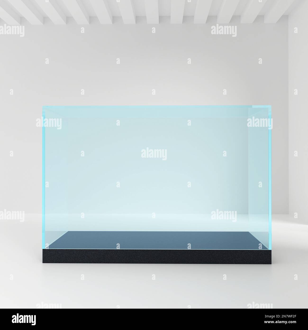 Empty glass showcase in cube shape for presentation on white Stock ...