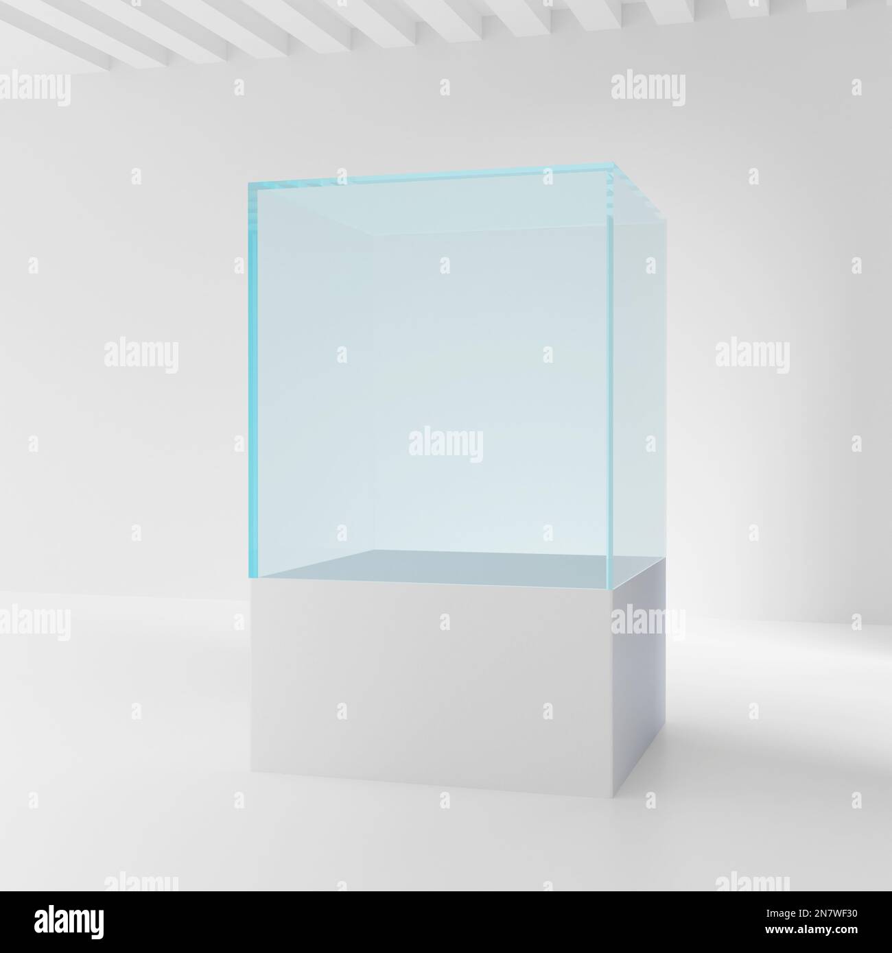 Realistic glass square showcase. Empty glass box in room. 3d illustration Stock Photo - Alamy
