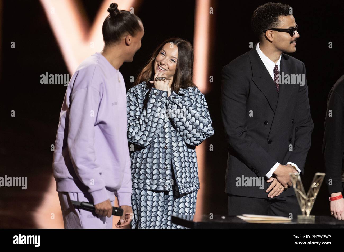 Stromae receives the Best Album award on stage with Coralie Barbier and ...