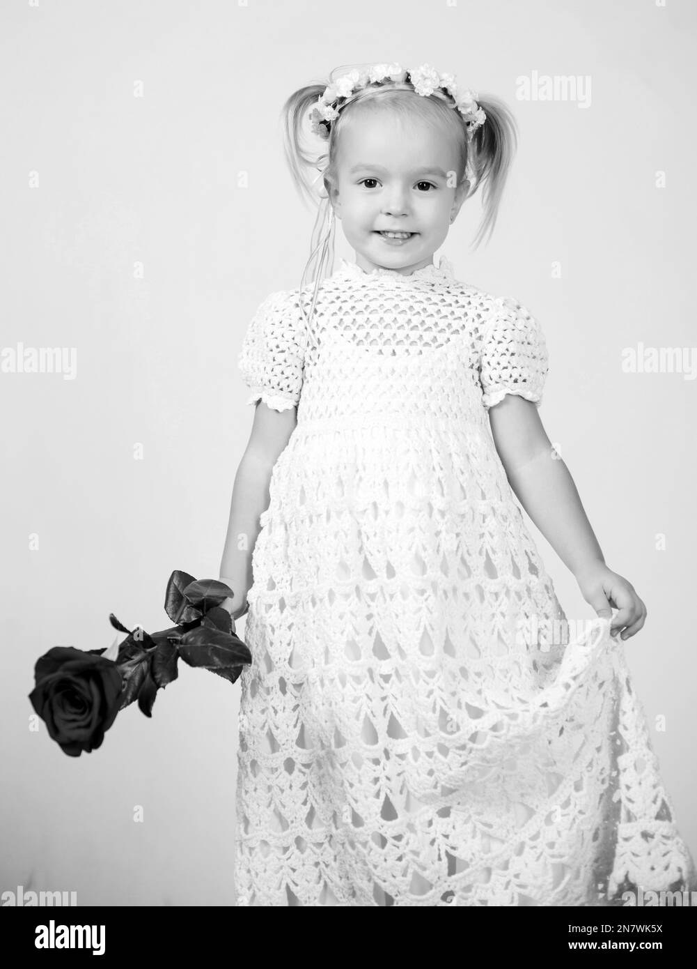 love present. childrens day. little girl in vintage dress. Beauty ...