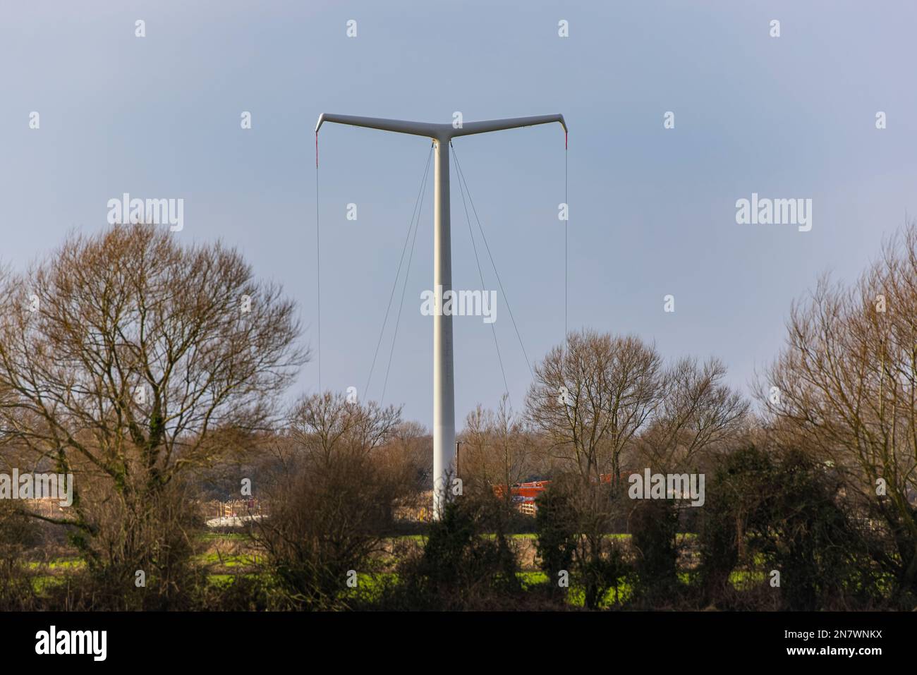 The building of a T pylon Stock Photo - Alamy