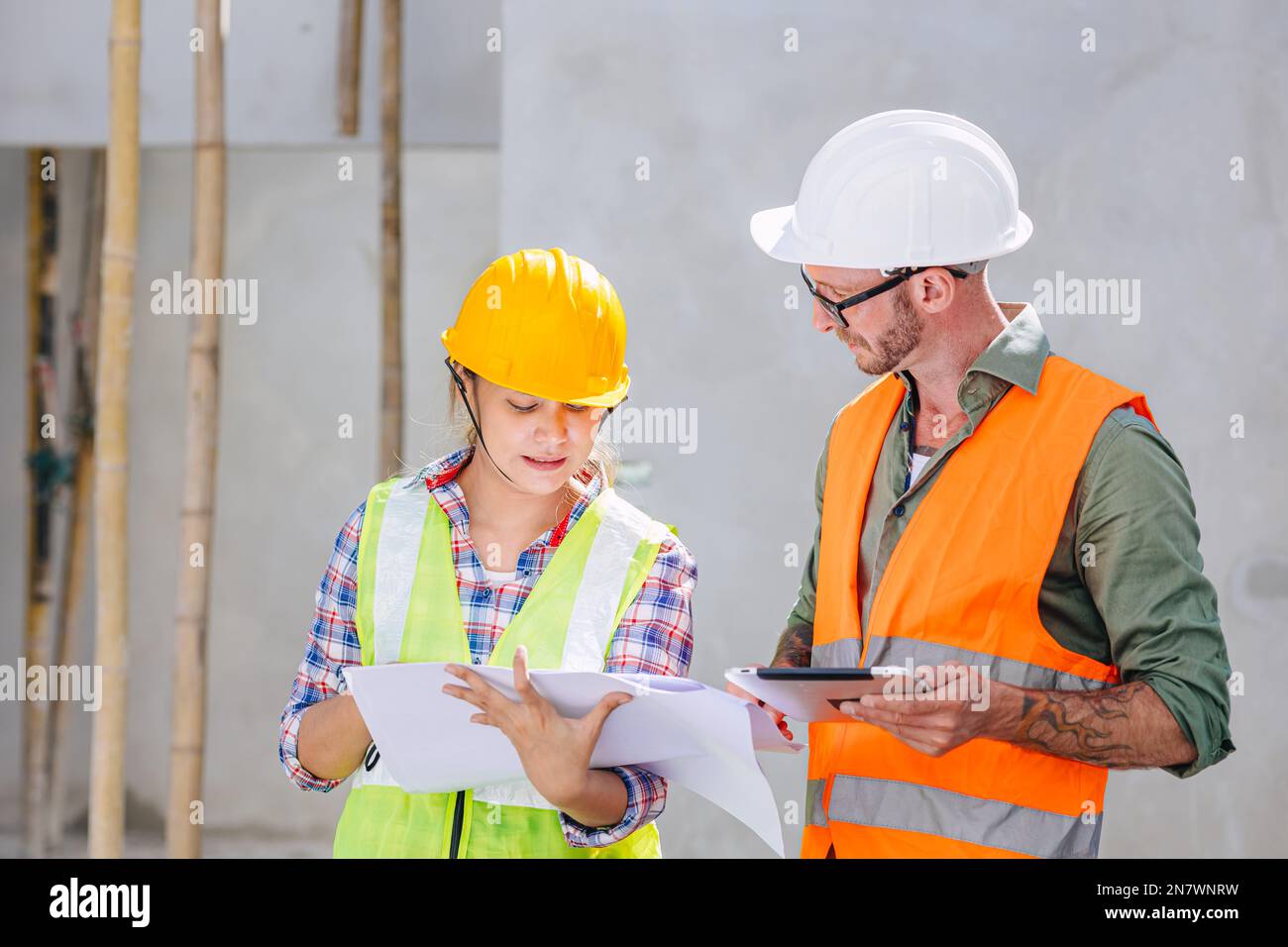 engineer worker team builder working together teamwork talking together ...