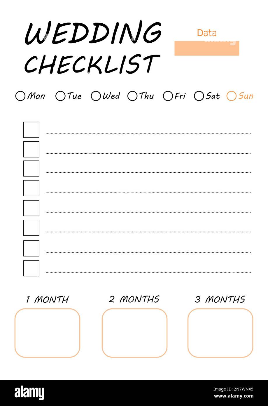 Wedding checklist. Empty planner for party organization, illustration ...
