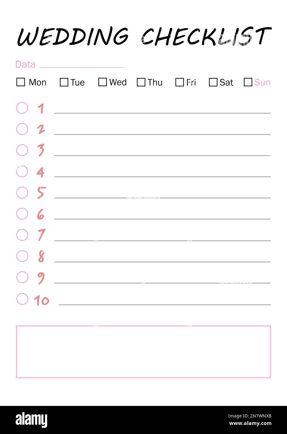 Wedding checklist. Empty planner for party organization, illustration ...