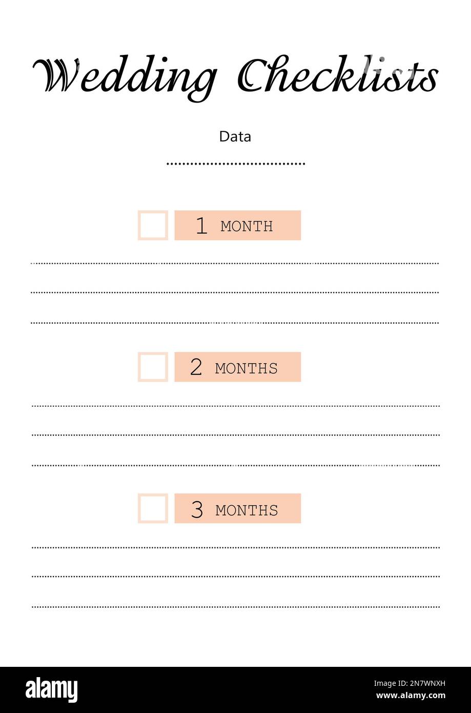 Wedding checklist. Empty planner for party organization, illustration ...