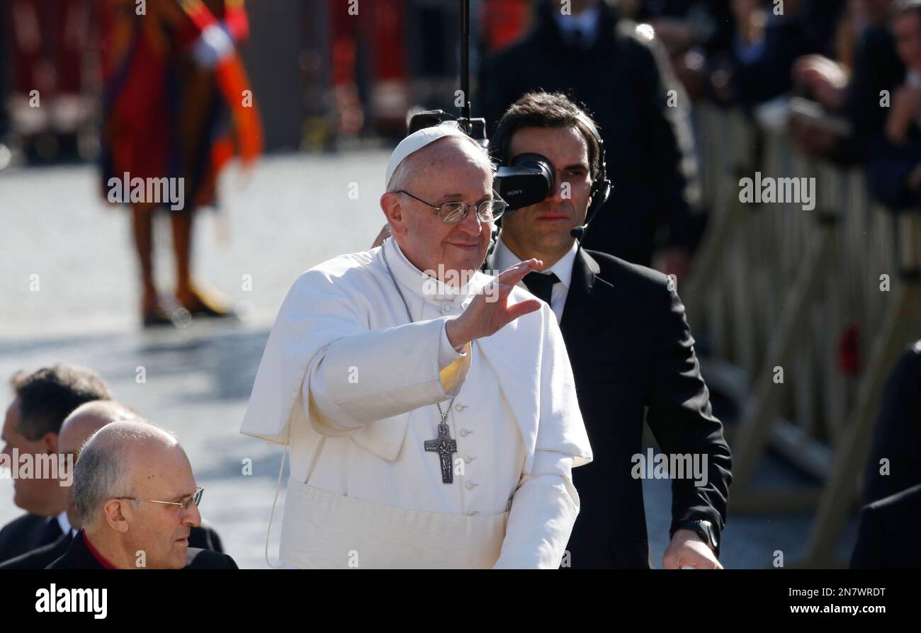 Pope Francis arrives in St. Peter's Square for his inauguration Mass at ...