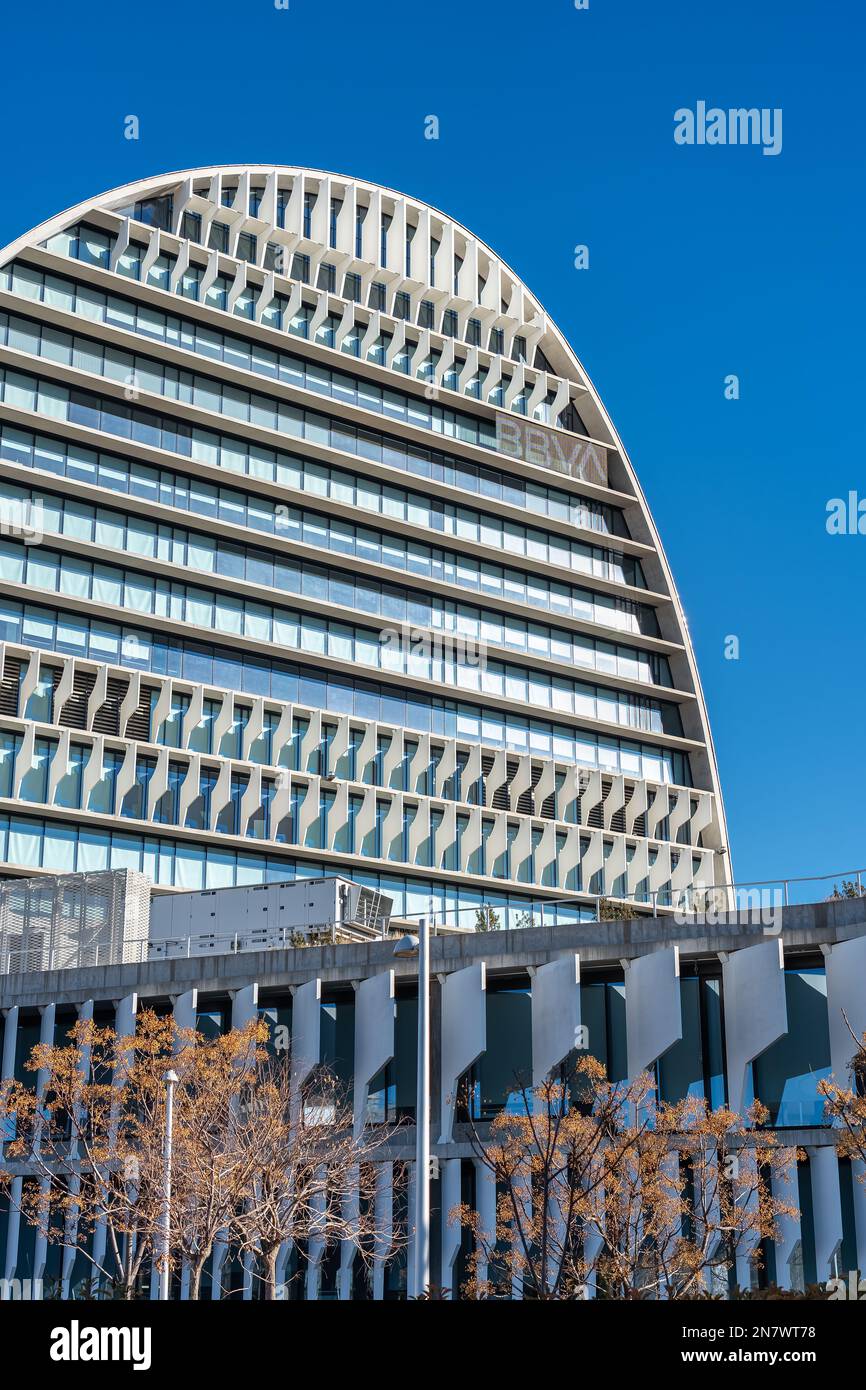 Madrid, Spain, February 4, 2023: BBVA brand of the multinational bank ...