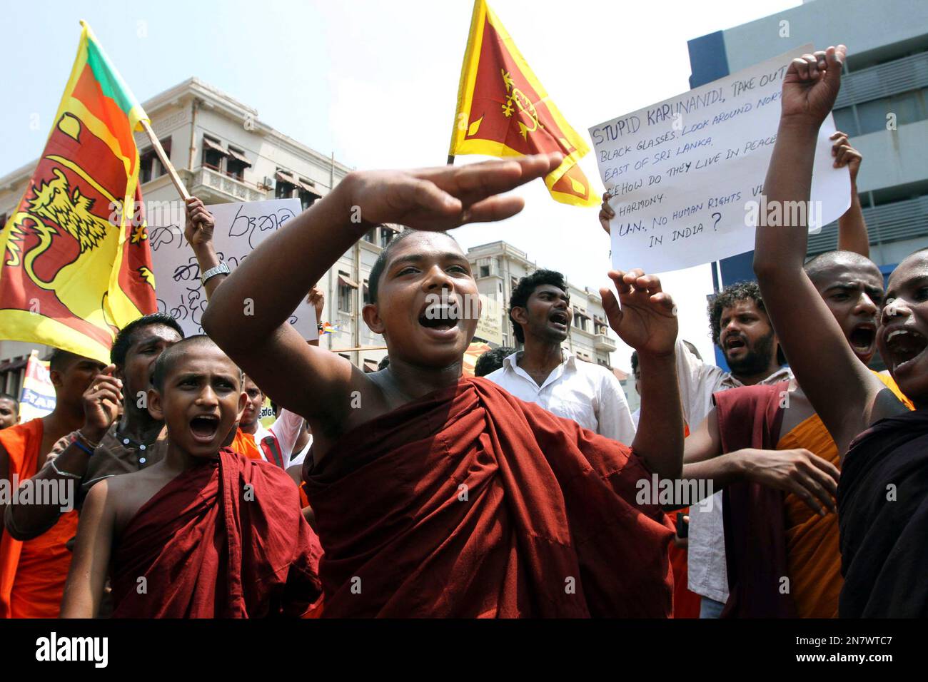 Hard-line Sri Lankan Buddhist monks representing "Sinhala Ravaya" or ...